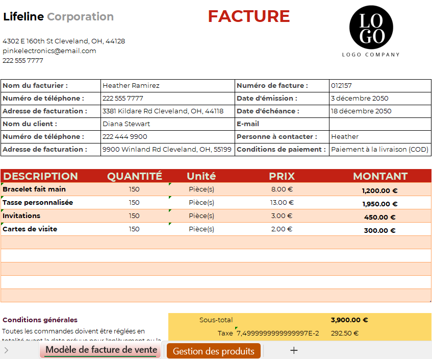 Modèle de Facture en Excel – Téléchargement Gratuit Modèle de Facture ...
